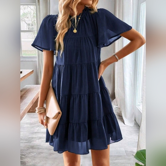 Dresses | Pretty Boho Sheer Chiffon Tiered Ruffle Dress Short Flutter ...